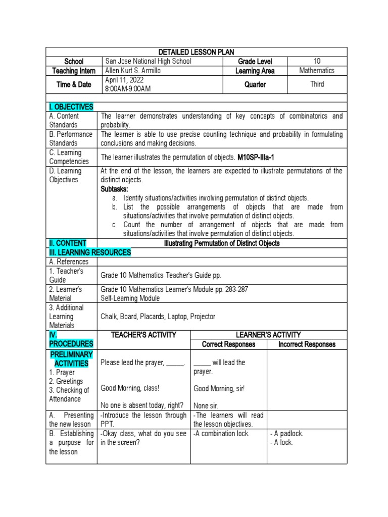 Detailed Lesson Plan Final Demo | Download Free PDF | Permutation ... Detailed Lesson Plan Final Demo | Download Free PDF | Permutation ...