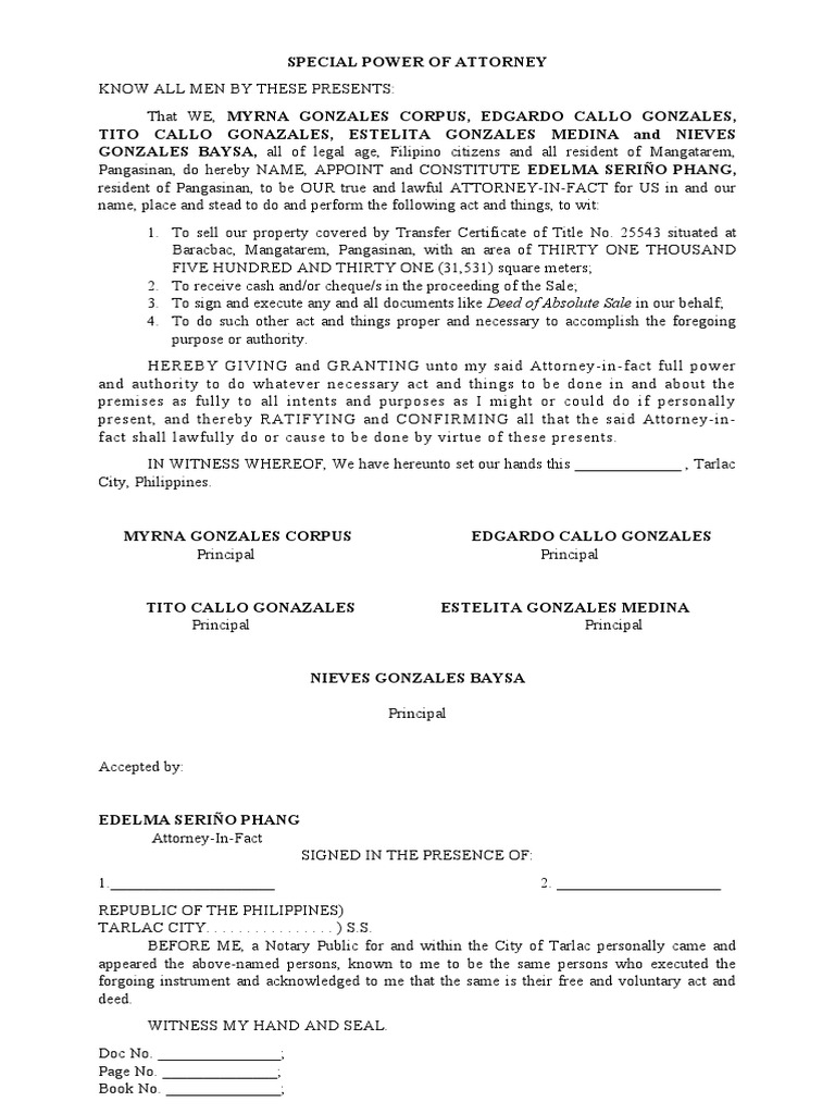 Special Power of Attorney Baysa | PDF | Power Of Attorney | Government