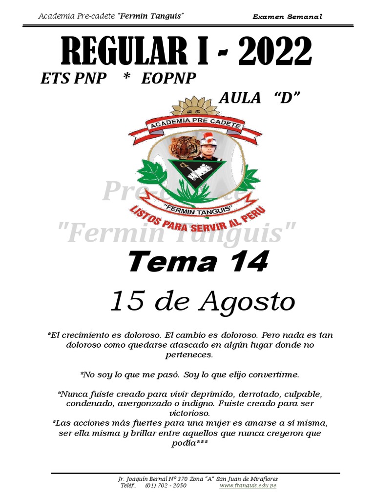 Regular I - TEMA XIV - PNP AULA D 15 Agosto 2022 PDF | PDF
