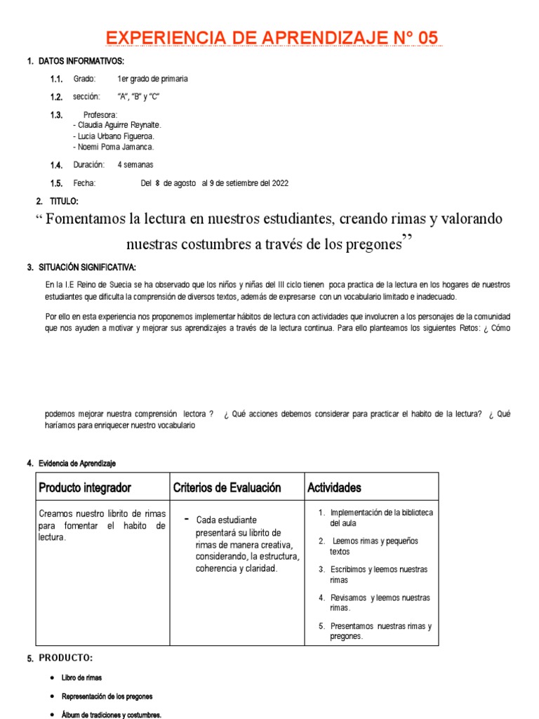 Experiencia de Aprendizaje N 05 | PDF | Evaluación | Aprendizaje