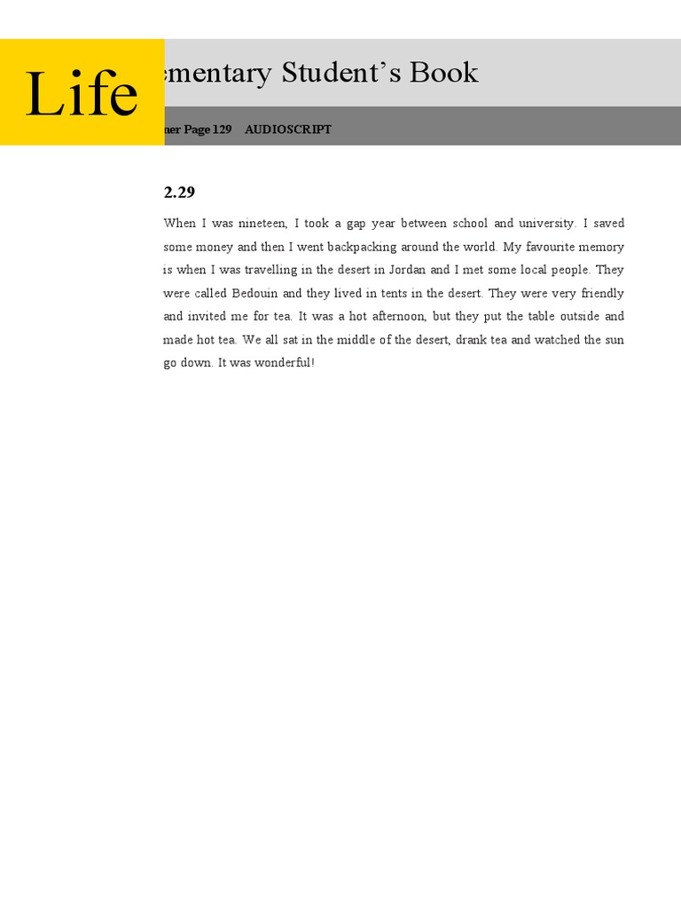Elementary Student's Book: 11 Opener Page 129 AUDIOSCRIPT | PDF