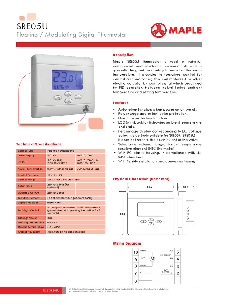 SRE05U: Floating / Modulating Digital Thermostat | PDF | Thermostat ...