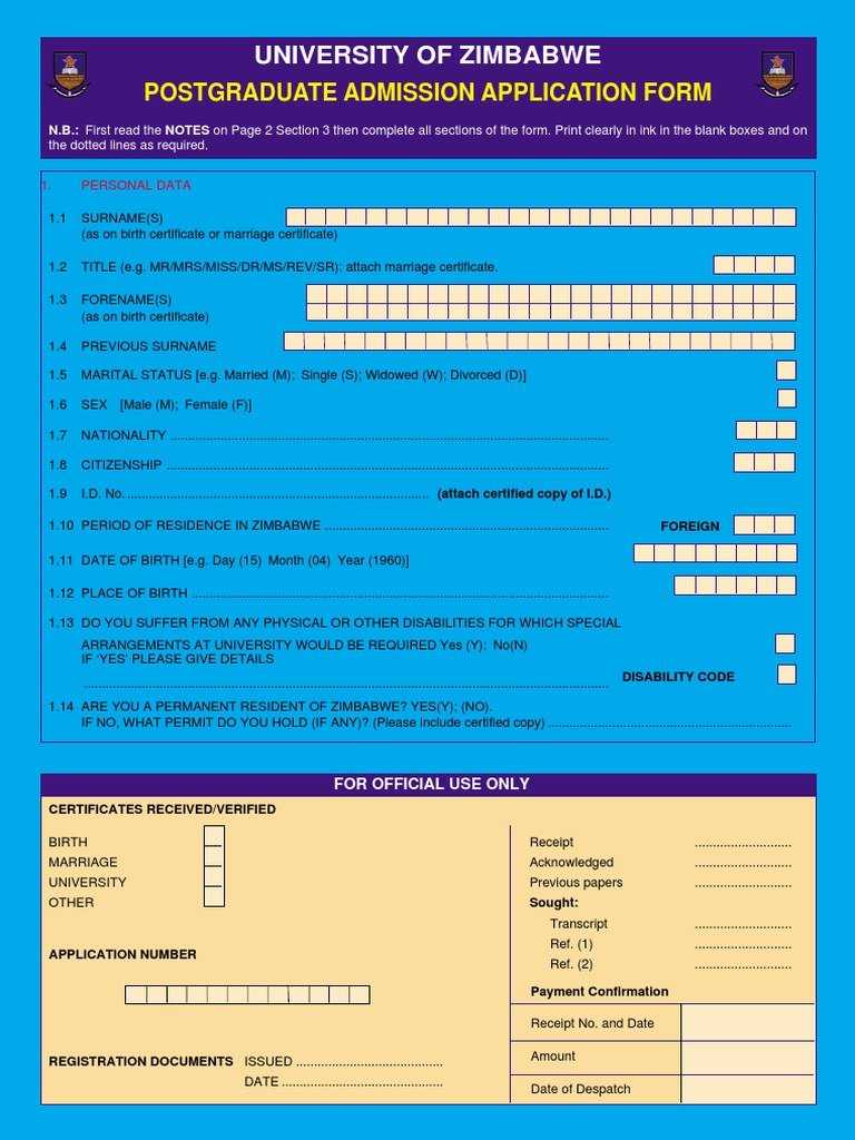 Uz 2021 Postgraduate Application Form | PDF | Academic Degree | Master ...