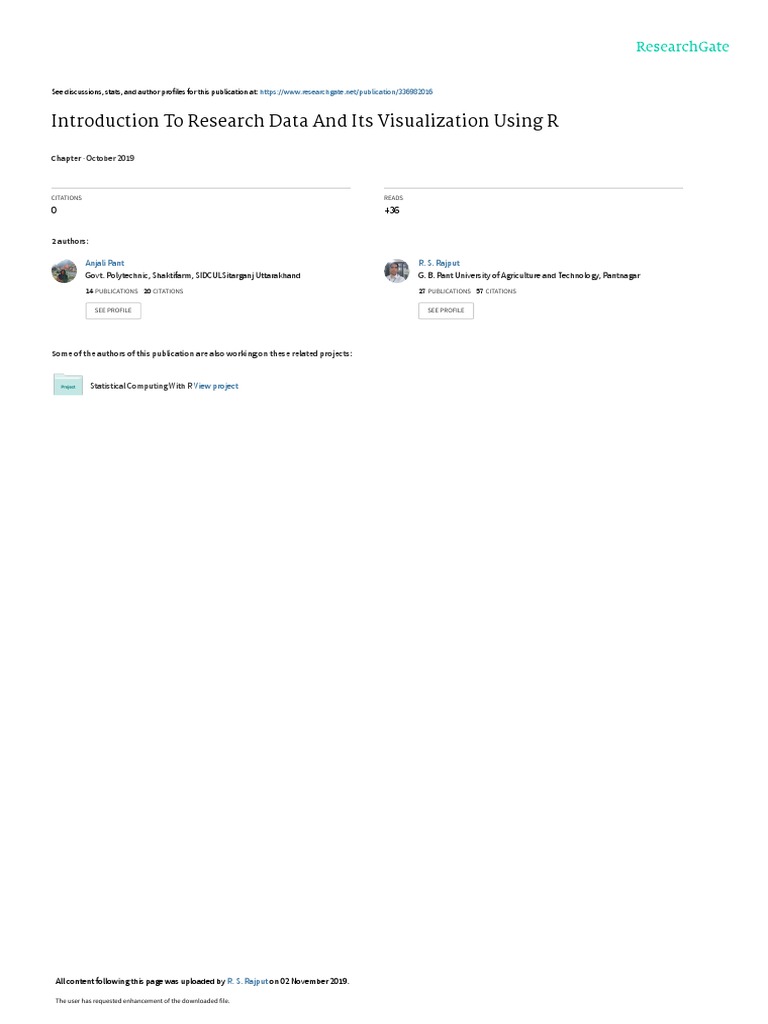Introduction To Research Data and Its Visualization Using R: October ...