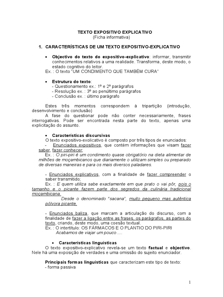 Ficha Informativa - Texto Expositivo-Explicativo - TEXTO O PIRI-PIRI 2020 | PDF | Discurso ...