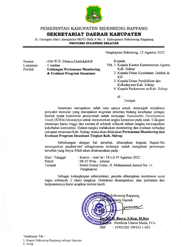 Undangan Pertemuan Monev Program Imunisasi | PDF