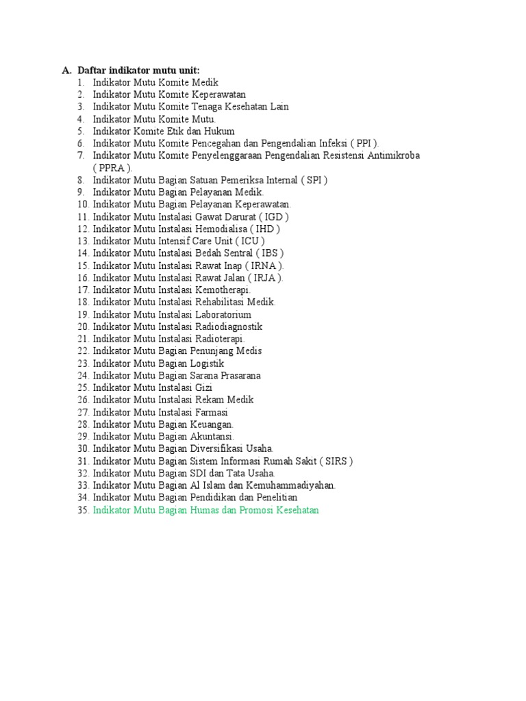 Daftar Indikator Mutu Unit | PDF | Sains & Matematika
