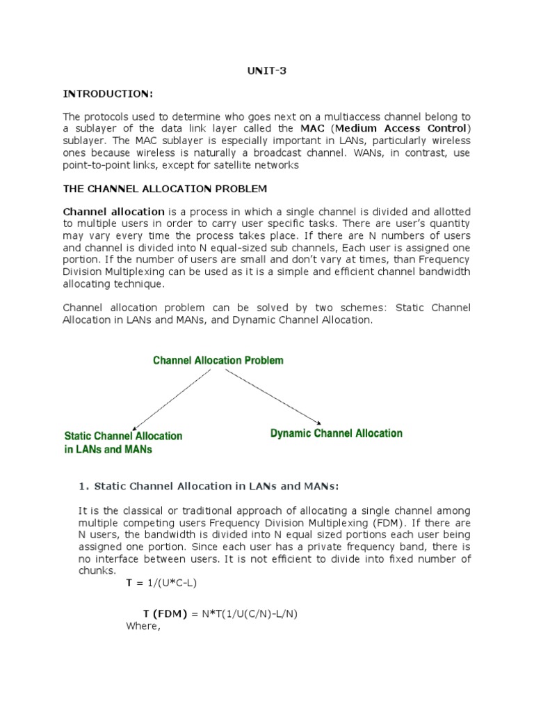 Unit-3: 1. Static Channel Allocation in Lans and Mans | PDF | Channel Access Method | Ethernet
