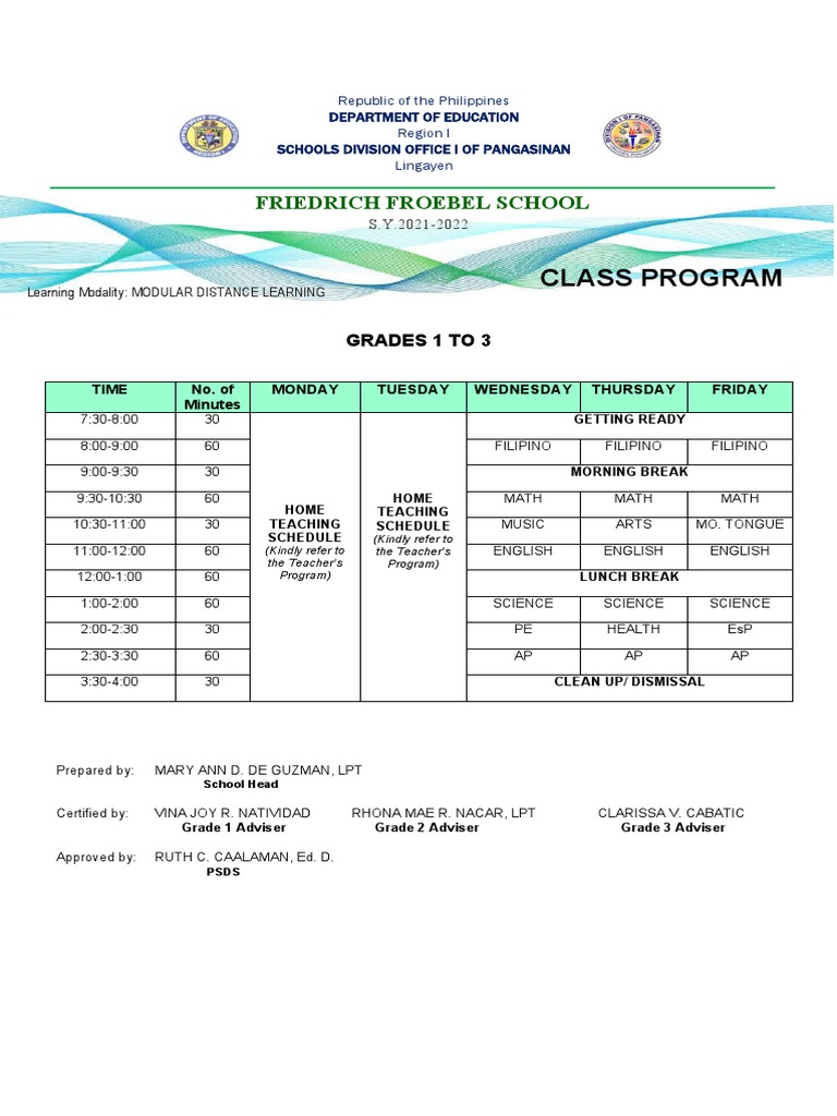 Class Program: Friedrich Froebel School | PDF | Social Institutions ...