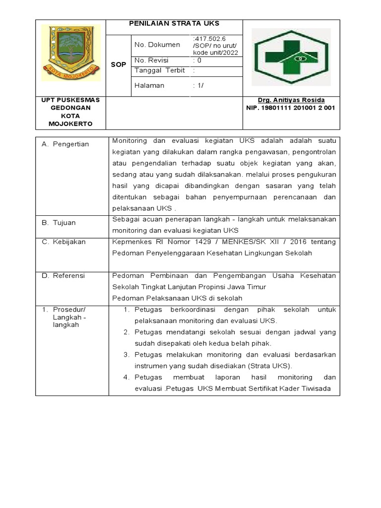 Form Sop Penilaian Strata Uks | PDF