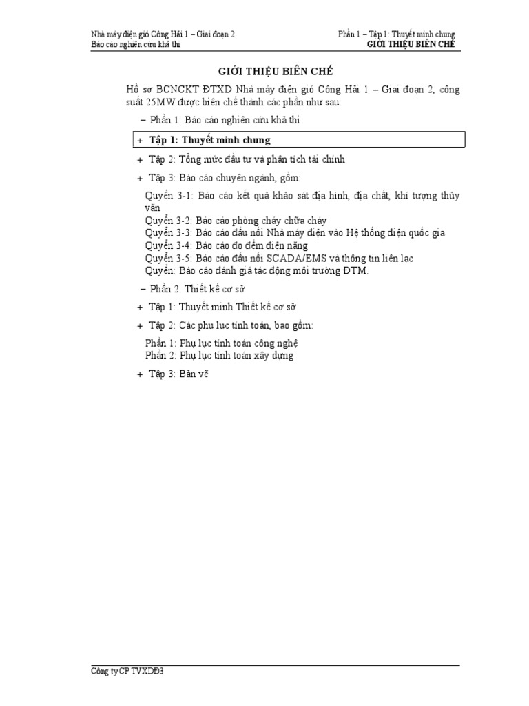 FS - Du An Dien Gio Cong Thanh Giai Doan 2 - Thuyet Minh Chung | PDF