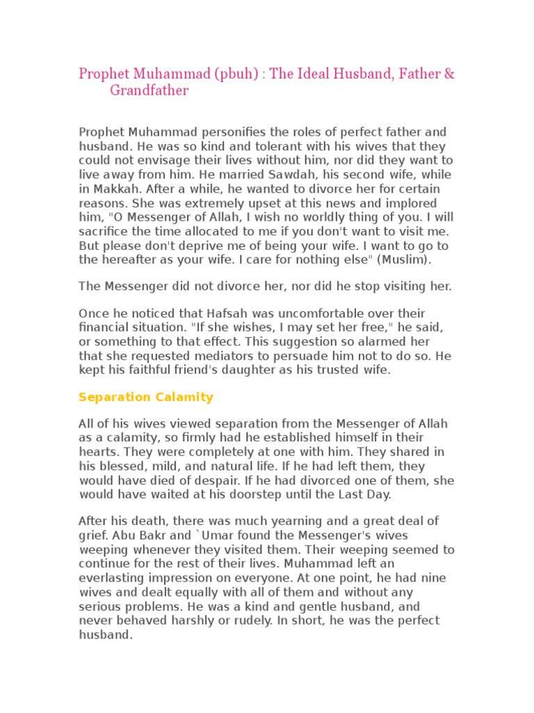 Prophet Muhammad (Pbuh) : The Ideal Husband, Father & Grandfather | PDF ...