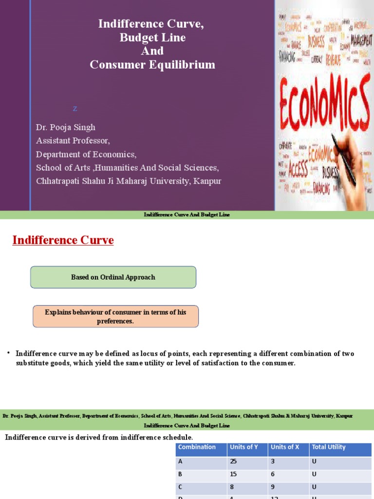 Indifference Curve & Budget Line | PDF | Utility | Economics