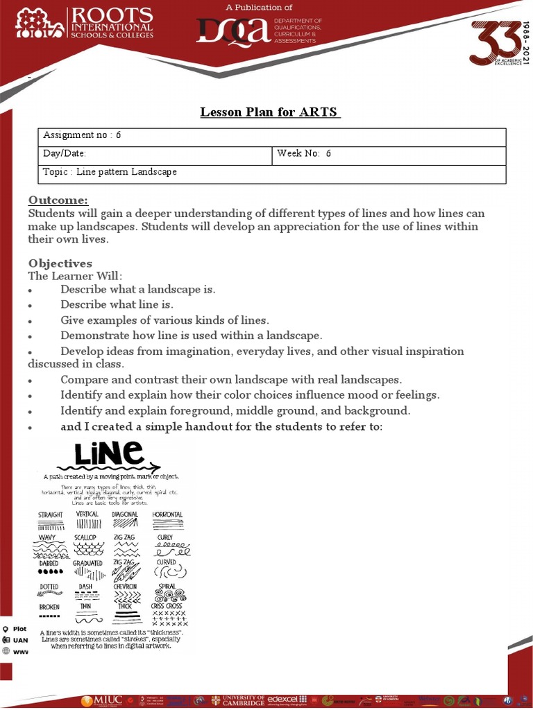 Lesson Plan For ARTS: Outcome | PDF | Drawing | Landscape