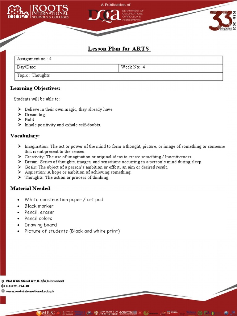 Lesson Plan For ARTS: Learning Objectives | Download Free PDF | Thought ...
