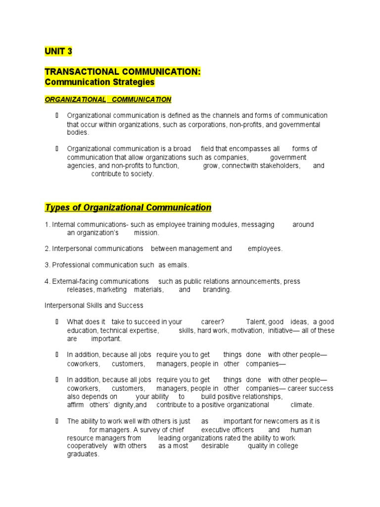 Unit 3 Transactional Communication: Communication Strategies | PDF | Negotiation | Communication