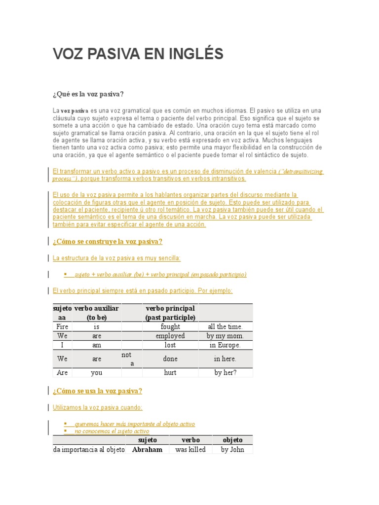 Voz Pasiva en Inglés | PDF | Verbo | Asunto (gramática)