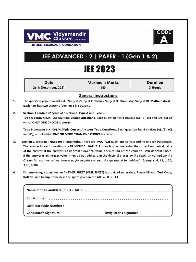 Jee Advanced 2 Paper 1 Pdf Collision Velocity
