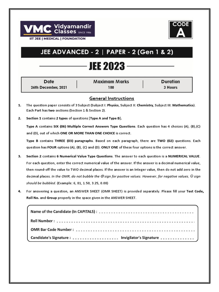 Jee Advanced 2 Paper 2 Pdf Molecular Orbital Nature