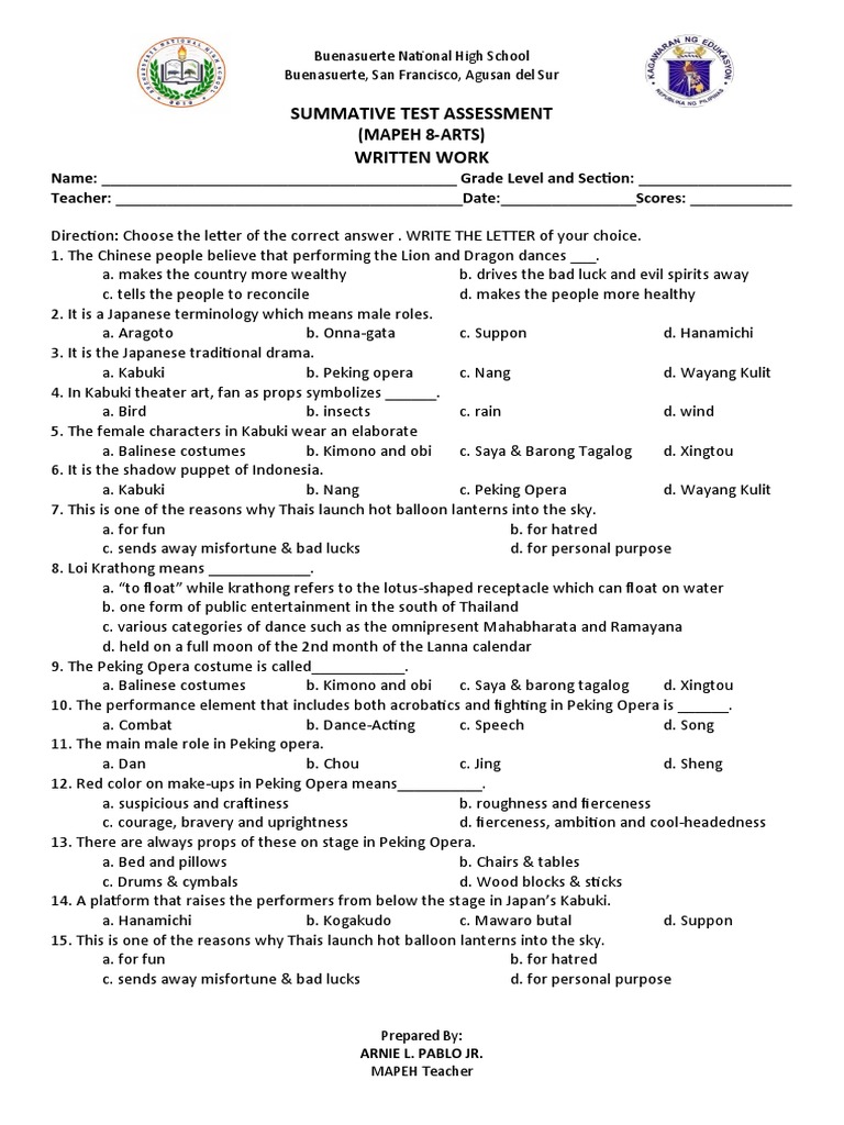 Buenasuerte National High School Summative Test Assessment | PDF ...