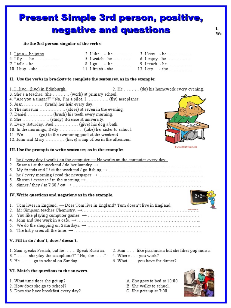 Present Simple 3rd Person, Positive, Negative and Questions | PDF ...