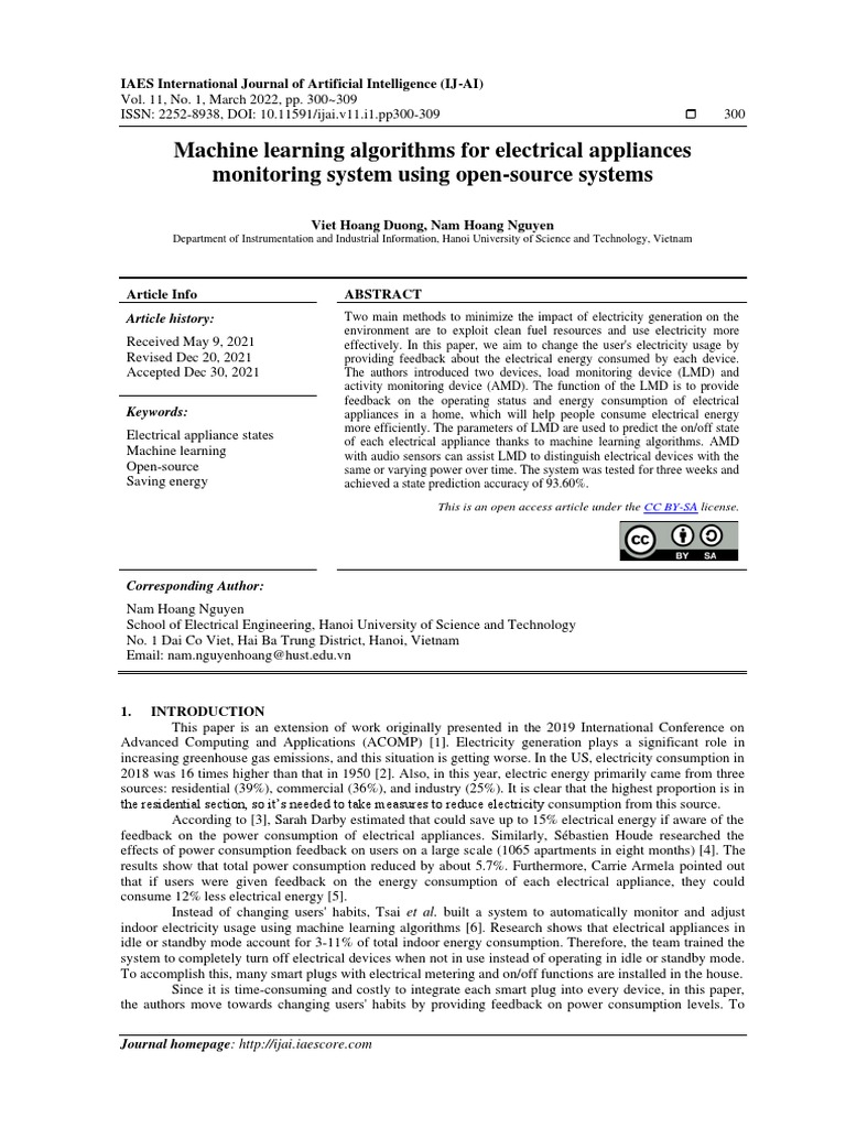 Machine Learning Algorithms For Electrical Appliances Monitoring System ...