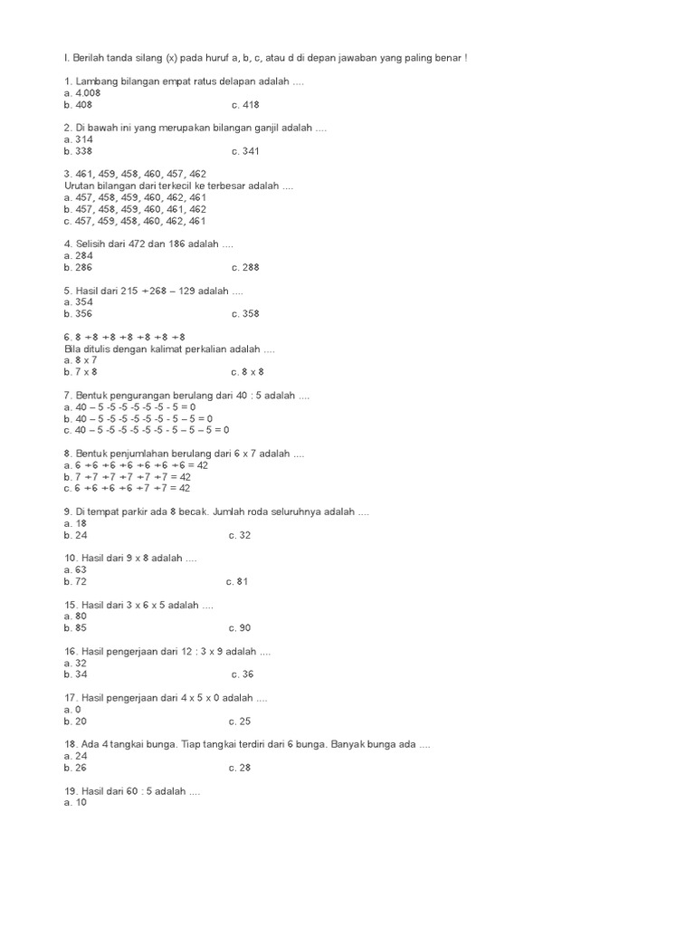 Soal UAS Kelas 2 SD SMT 2 | PDF | Griya & Taman