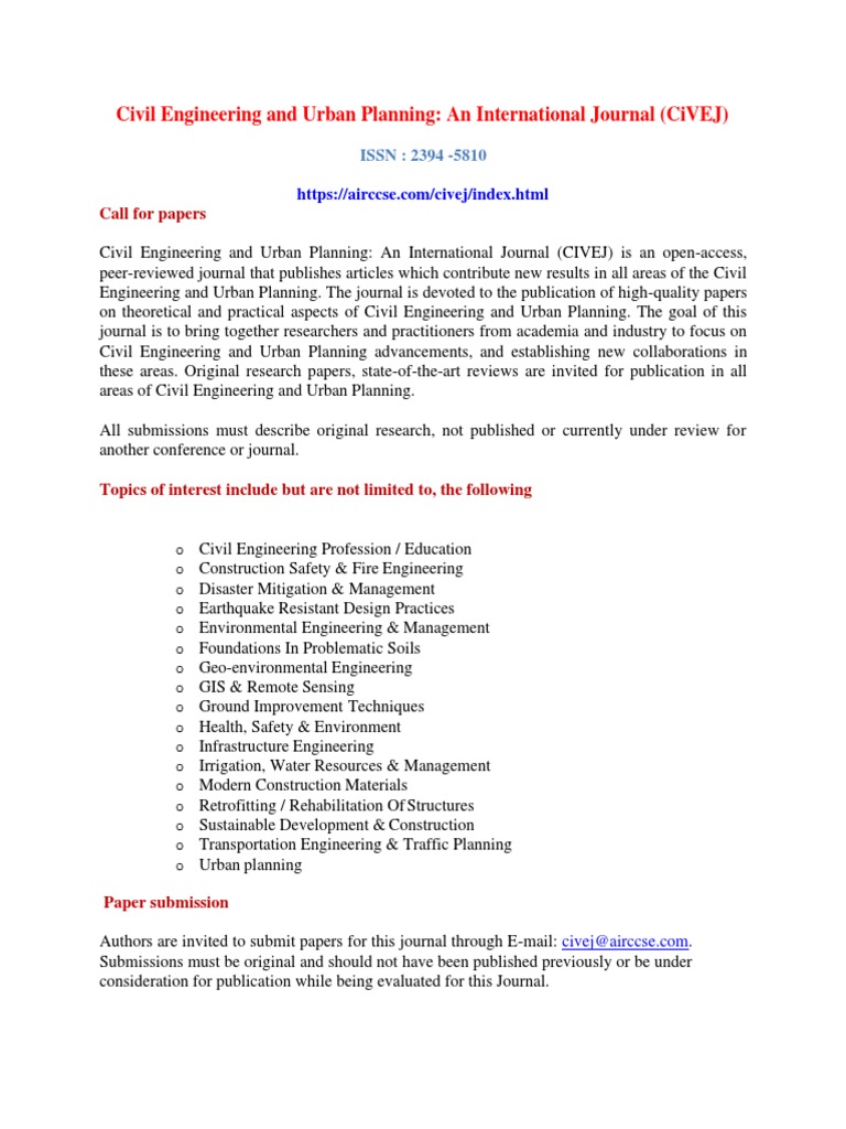 Civil Engineering and Urban Planning: An International Journal (CiVEJ ...