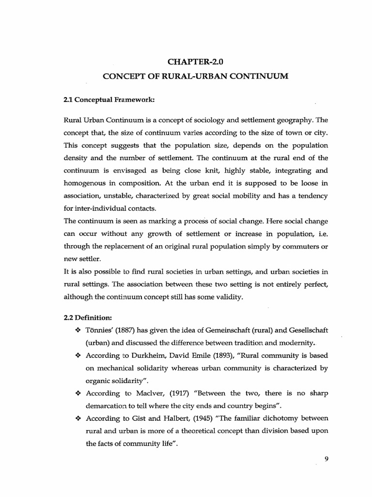 CHAPTER-2.0 Concept of Rural-Urban Continuum | PDF