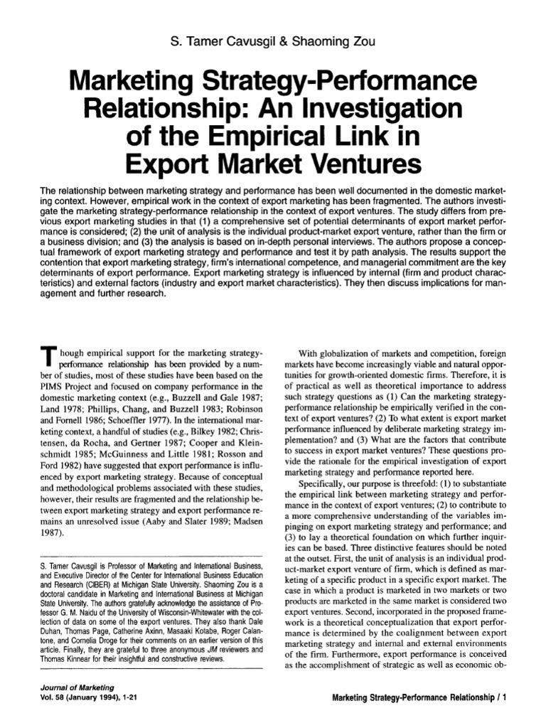 Cavusgil, S. T. Dan Zou, S., 1994 | PDF | Marketing Strategy | Marketing