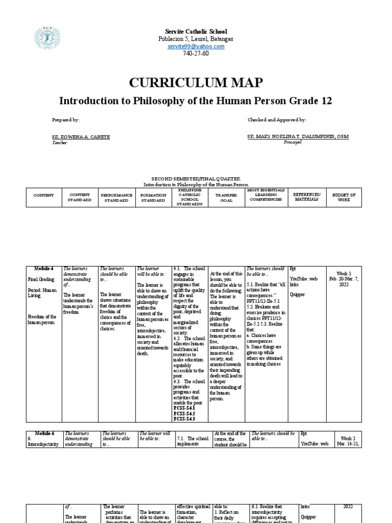 Understanding the Human Person through Philosophy: A Curriculum Map for ...