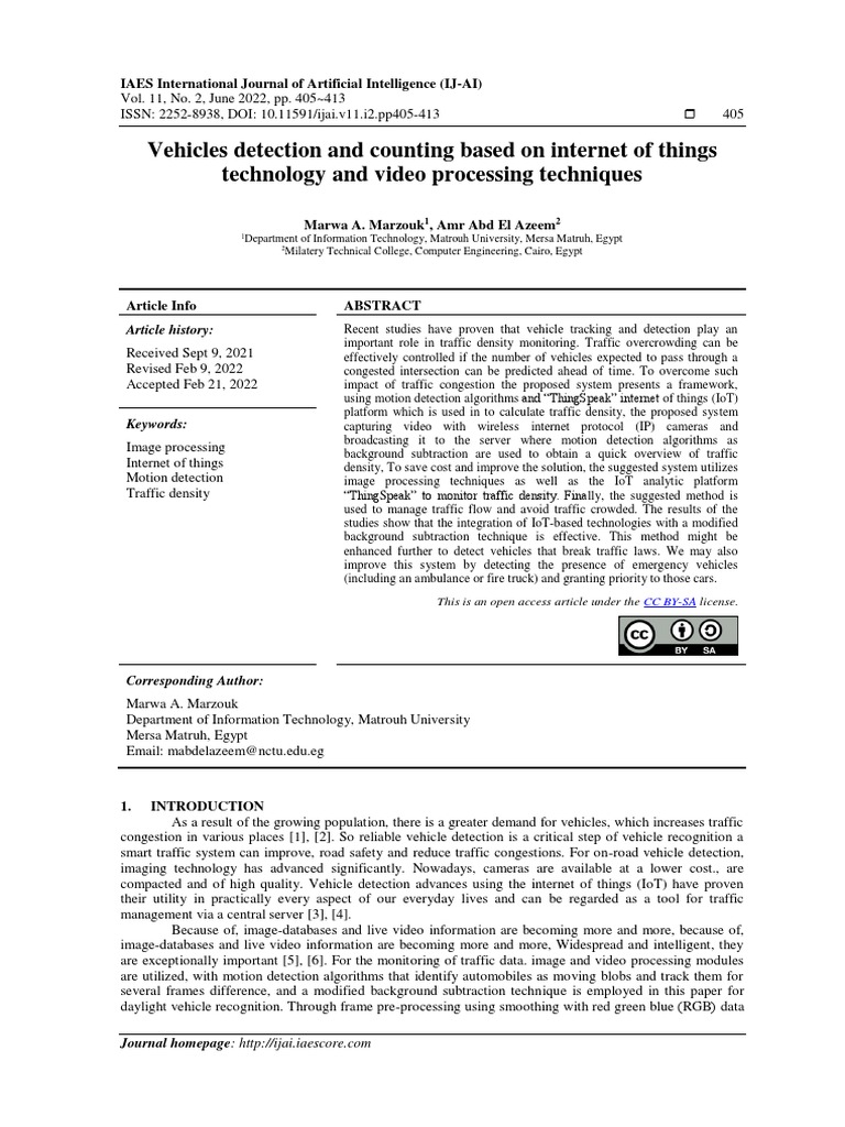 Vehicles Detection And Counting Based On Internet Of Things Technology