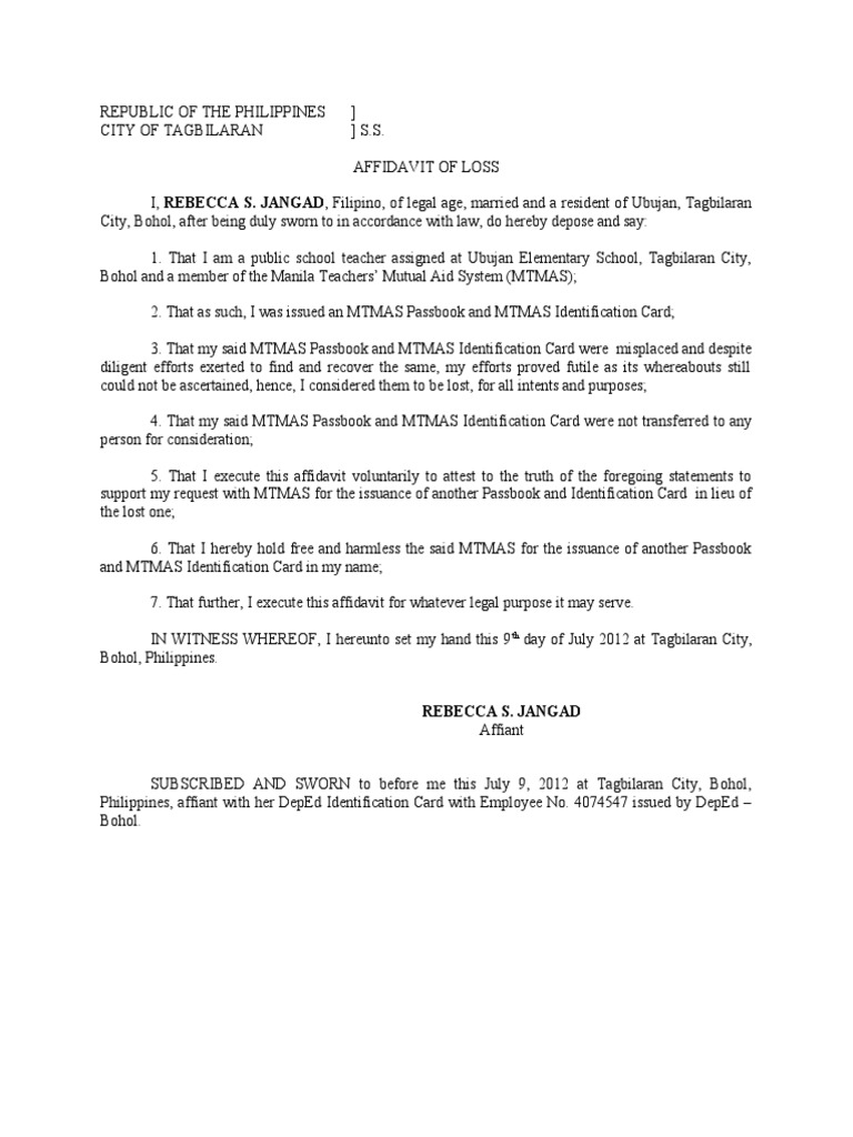 Loss - MTMAS Passbook-Jangad | PDF