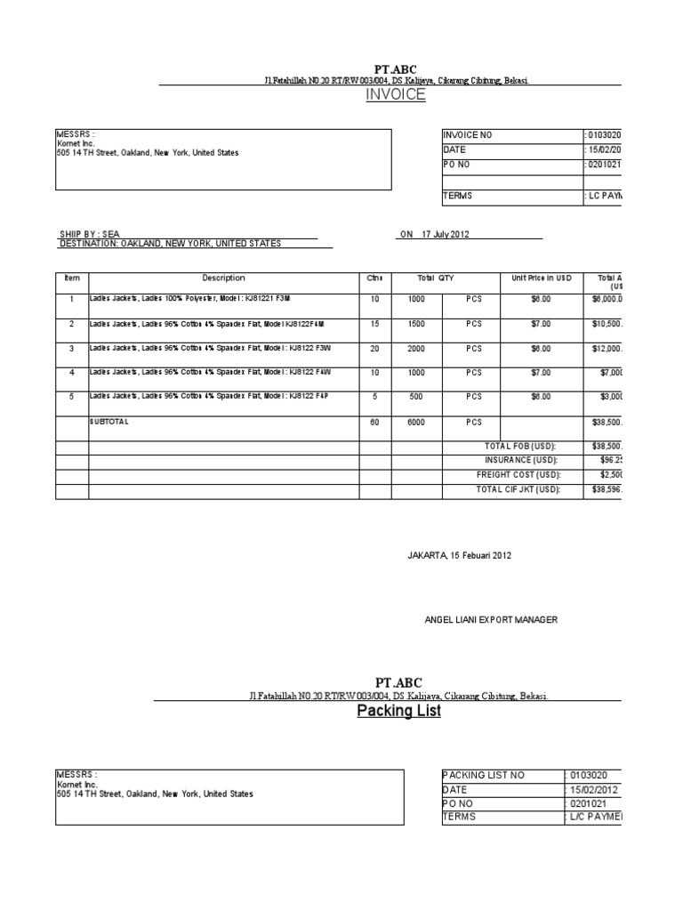 Invoice: Packing List | PDF