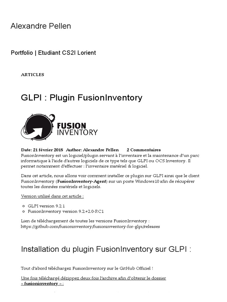 GLPI - Plugin FusionInventory - Alexandre Pellen | PDF | Internet | Internet et Web