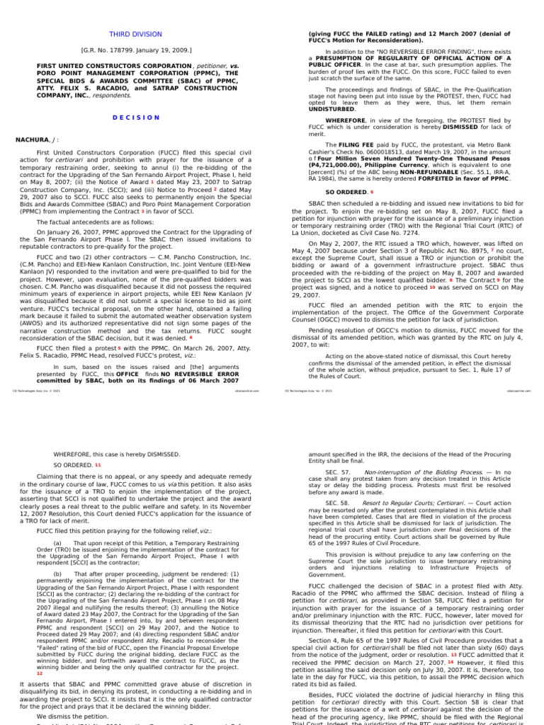 G.R. No. 178799 - First United Constructors Corp. v. Poro Point ...