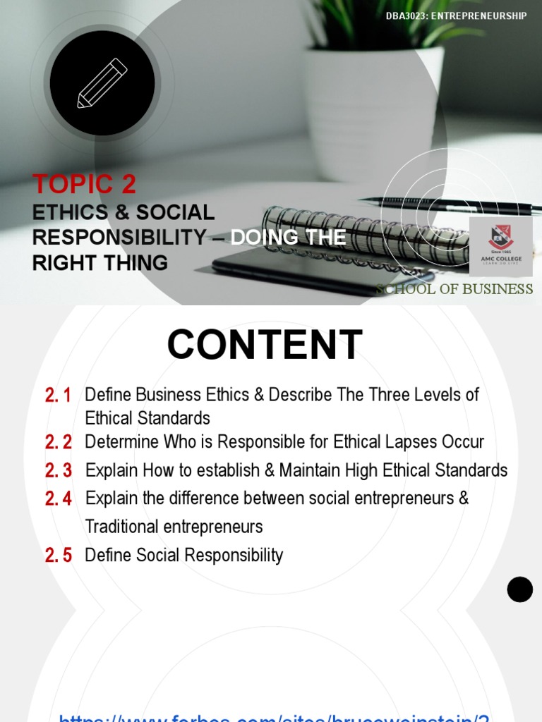 Lesson 2 - Ethics & Social Responsibility - Doing The Right Thing | PDF ...