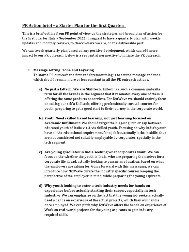PR Action Brief - NxtWave Technologies | PDF | Educational Technology ...