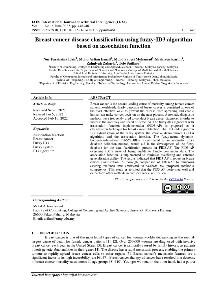 Breast Cancer Disease Classification Using Fuzzy Id3 Algorithm Based On Association Function