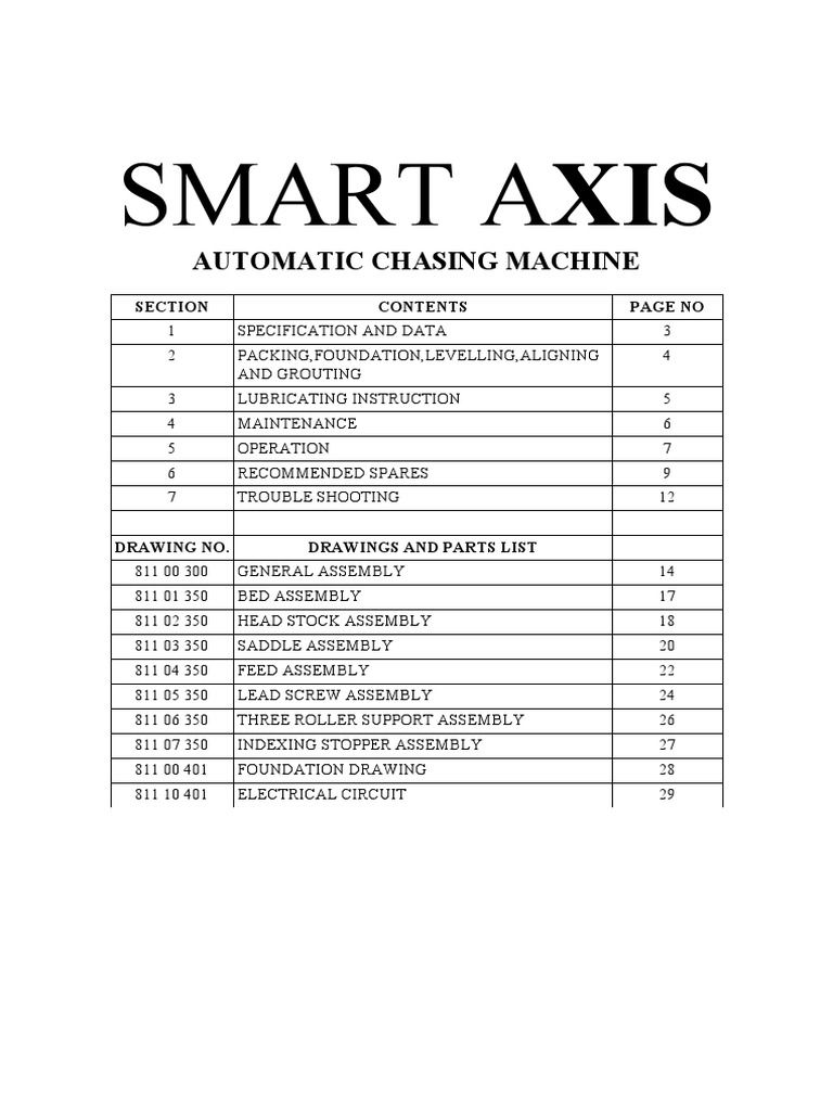 Smart Axis Automatic Chasing Machine Manual | PDF | Bearing (Mechanical) | Electric Motor