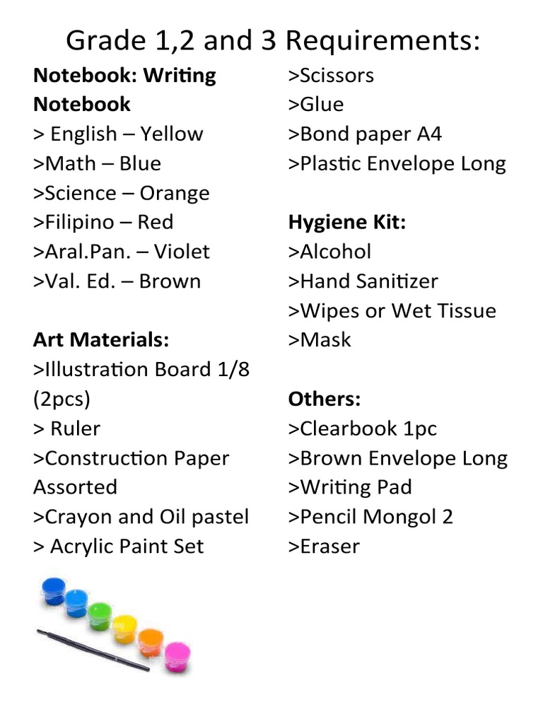 Grade 1,2 and 3 Requirements:: Notebook: Writing Notebook | PDF | Art