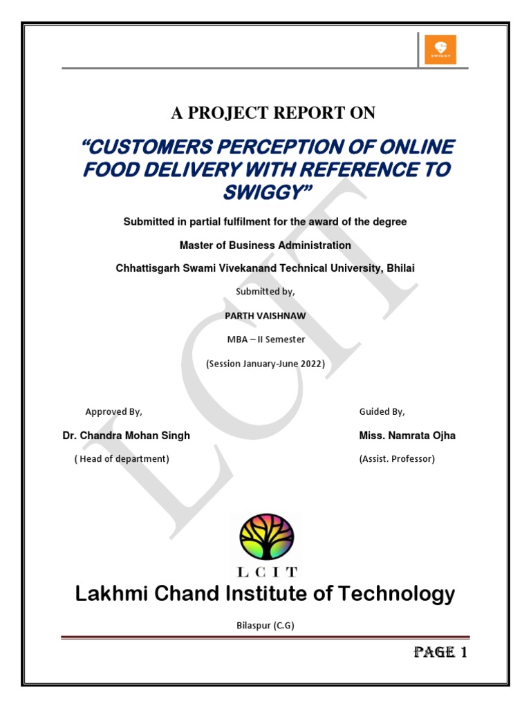 Customer Perception of Swiggy Delivery | PDF | Sampling (Statistics ...