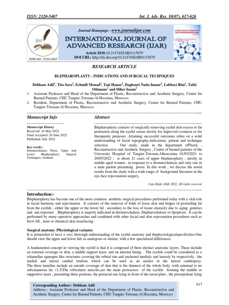Blepharoplasty: Indications & Techniques | PDF | Clinical Medicine ...