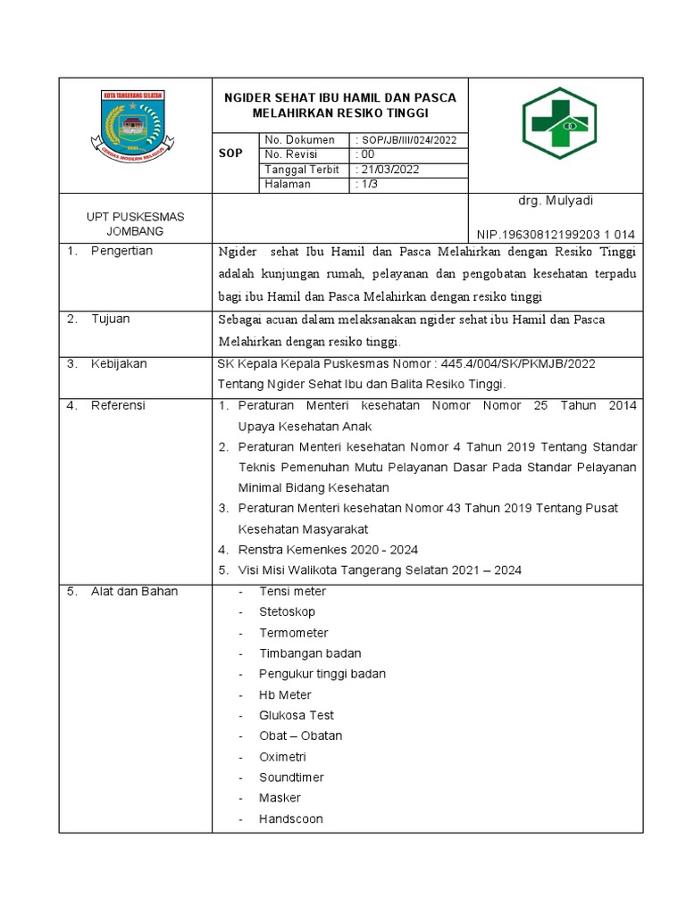 Sop Ngider Sehat Ibu Hamil Dan Pasca Melahirkan Resti | PDF