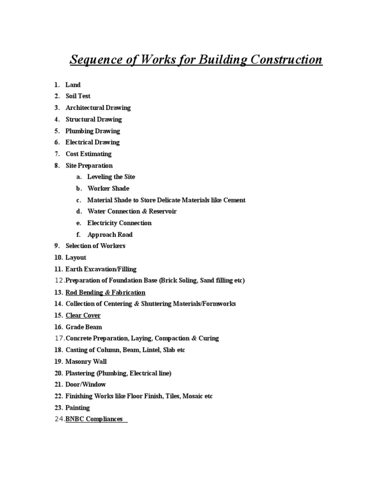 Sequence of Works For Building Construction | PDF | Art Media ...