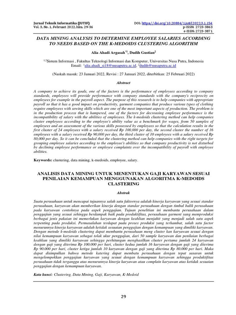 Data Mining Analysis To Determine Employee Salaries According To Needs Based On The K-Medoids ...