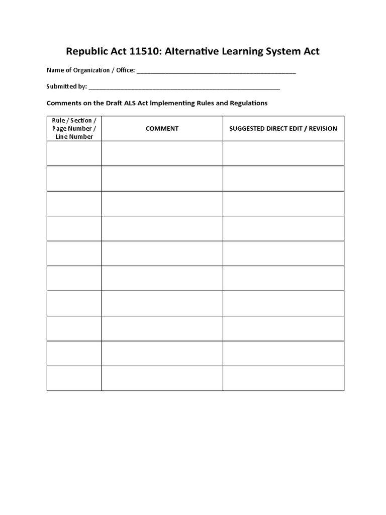 ALS Comment Form | PDF