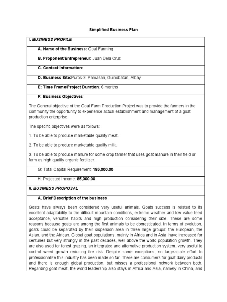 Simplified Business Plan | PDF | Goat | Farms