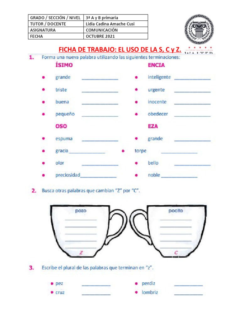 Ficha de Trabajo: El Uso de La S, C Y Z | PDF