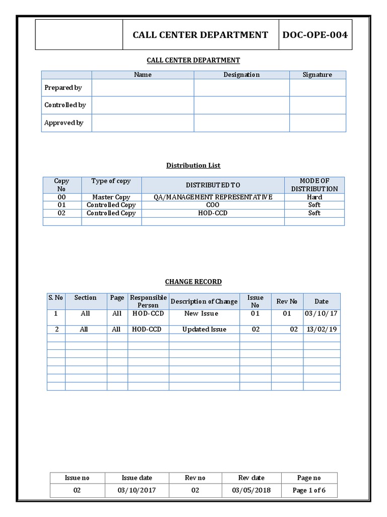 Call Center Sop Doc-Ope-004 | PDF | Sales | Audit